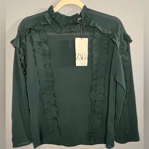 Zara | Tops | Zara Green Ruffle Top | Poshmark
